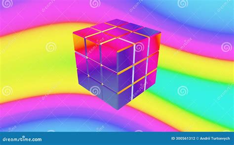 Colorful 3d Cube Floating Effortlessly On A Vibrant Rainbow Gradient Backdrop 3d Rendering