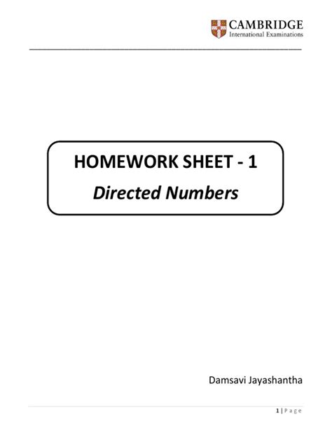 homework sheet 1 grade 8 pdf