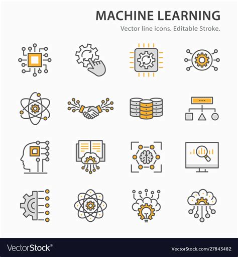 Machine Learning Line Icons Set Royalty Free Vector Image