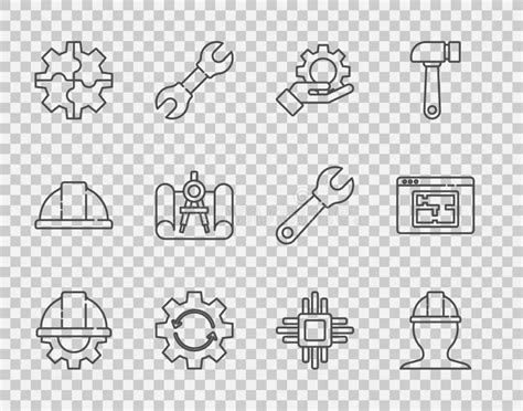 Set Line Worker Safety Helmet And Gear Settings In The Hand Gear Arrows As Workflow Graphing