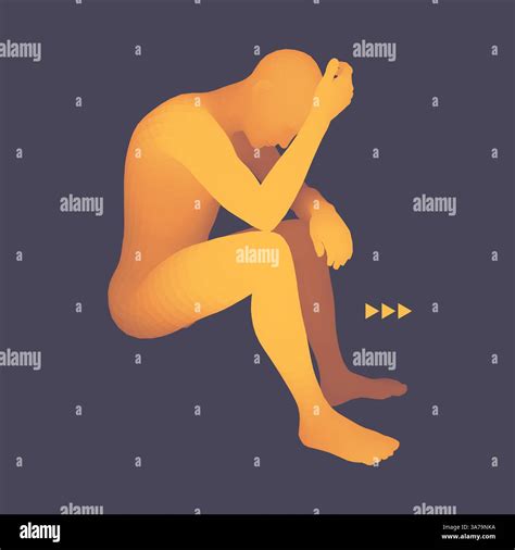 Man Thinks About A Problem Despair Depression Hopelessness Addiction Concept 3d Model Of