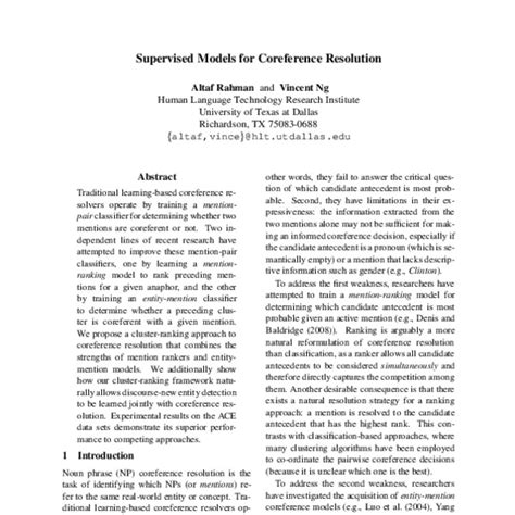 Supervised Models For Coreference Resolution Acl Anthology