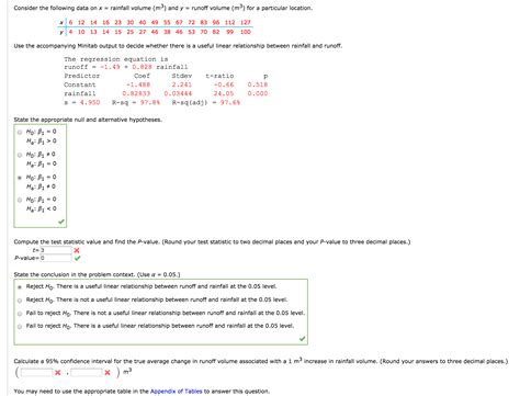solved consider the following data on x rainfall volume