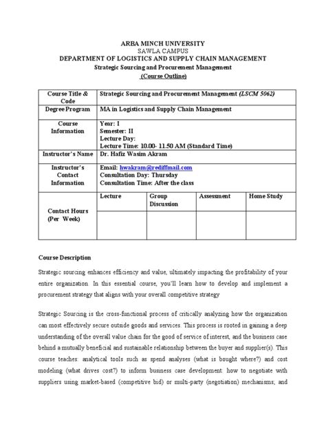 Course Outline Logistics 2 Pdf Procurement Supply Chain