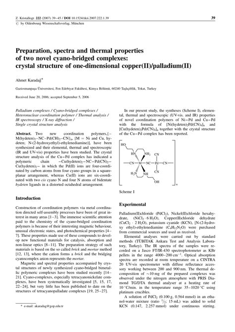 Pdf Preparation Spectra And Thermal Properties Of Two Novel Cyano