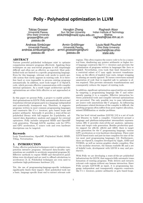 Pdf Polly Polyhedral Optimization In Llvm