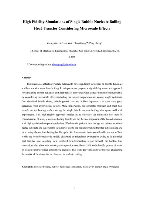 Pdf High Fidelity Simulations Of Single Bubble Nucleate Boiling Heat Transfer Considering