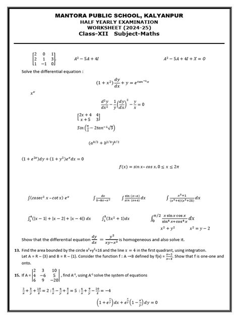 Class Xii Maths Pdf Matrix Mathematics Mathematics