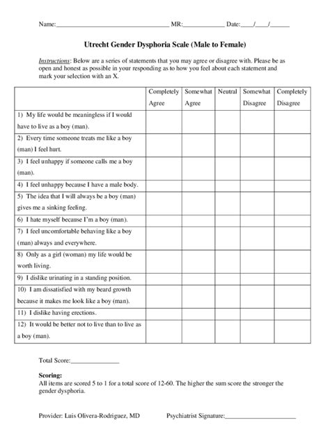 Utrecht Gender Dysphoria Scale Female To Male Fill Out And Sign Online