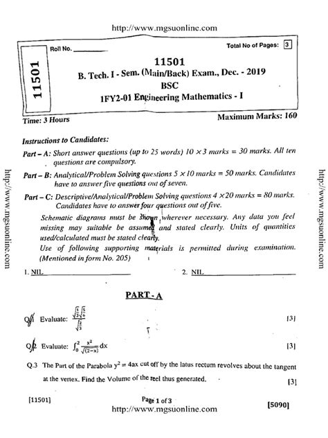 Btech 1 Sem Engineering Mathematics 1 11501 Dec 2019 Pdf