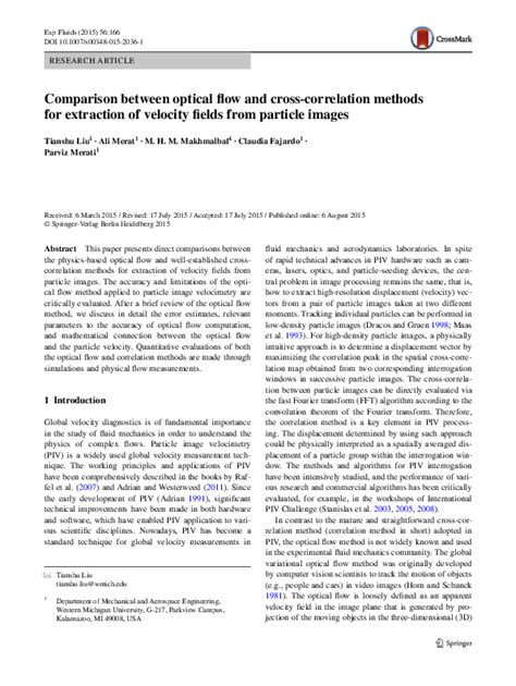 pdf comparison between optical flow and cross‑correlation methods for extraction of velocity