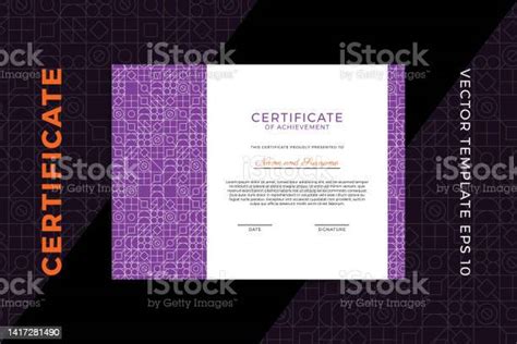 졸업 또는 과정 완료를위한 트렌디 한 비즈니스 디플로마 모형 현대적인 최소한의 기하학적 패턴을 가진 감사의 수평 인증서 어두운