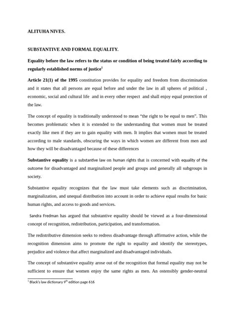 Substantive Vs Formal Equality Explained Pdf Discrimination Justice