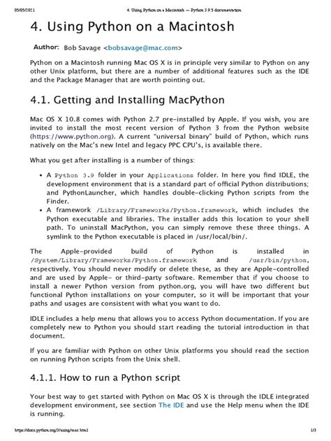 Using Python On A Macintosh Python 395 Documentation Pdf Mac Os Python Programming