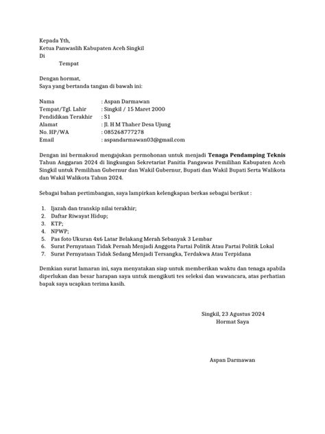 Permohonan Aspan Panwaslih Pdf