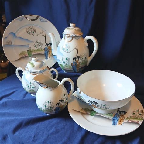 Japanese Tea Set Kutani Tea Set Egg Shell Porcelain Geisha Tea Set Antique Tea Set Japanese