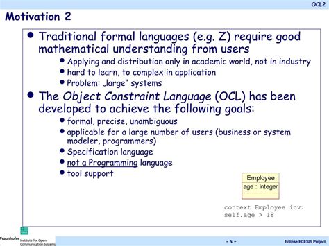 Ppt A Presentation Of Ocl 2 Object Constraint Language Fraunhofer Fokus Powerpoint