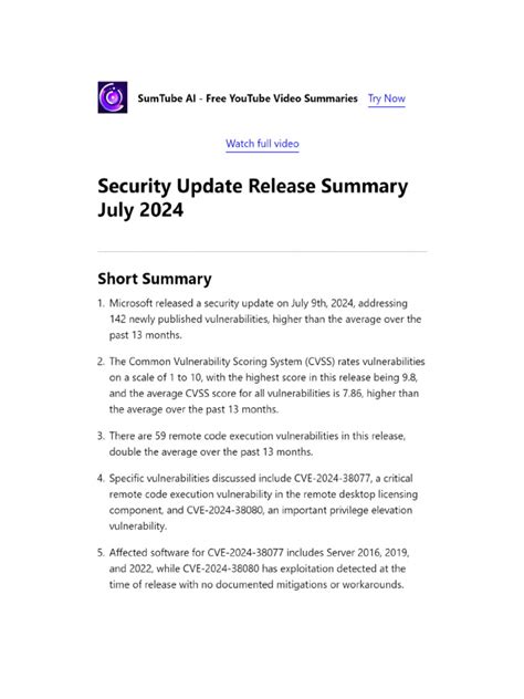 Securityupdatereleasesummaryjuly2024 Pdf