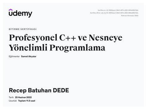 recep batuhan dede linkedin‘de udemy course completion certificate