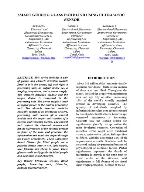 Smart Guiding Glasses For Blind People Pdf Visual Impairment