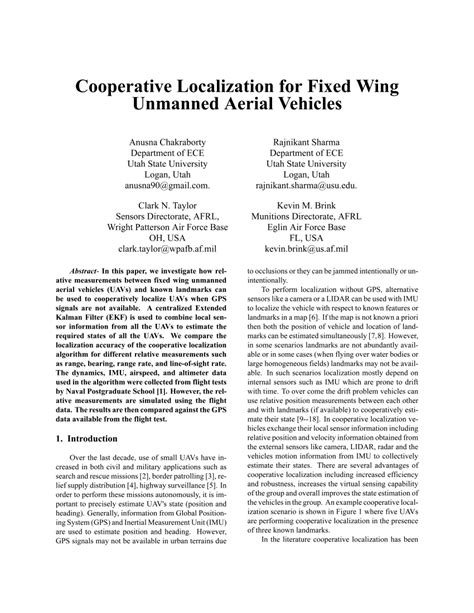 Pdf Cooperative Localization For Fixed Wing Unmanned Aerial Vehicles
