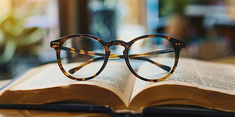 Open Book With Glasses On A Textured Blue Surface Elegant And