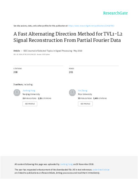 Pdf A Fast Alternating Direction Method For Tvl1 L2 Signal
