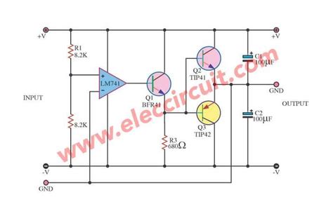 Simple Amplifier Circuit Diagram With Tip41c And Tip42c Transistors