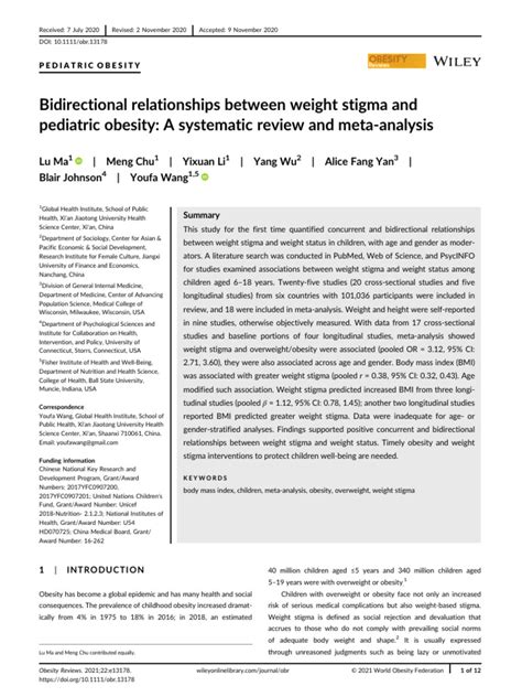 Bidirectional Relationships Between Weight Stigma And Pediatric Obesity