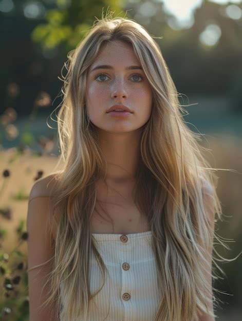 Premium Photo A Girl With Long Blonde Hair Standing In A Field
