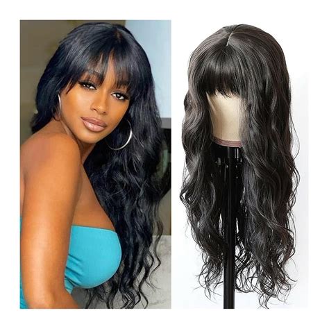 Aokley Wigs Fake Scalp Wigs With Bangs Body Wave Brazilian Human Hair Wigs With