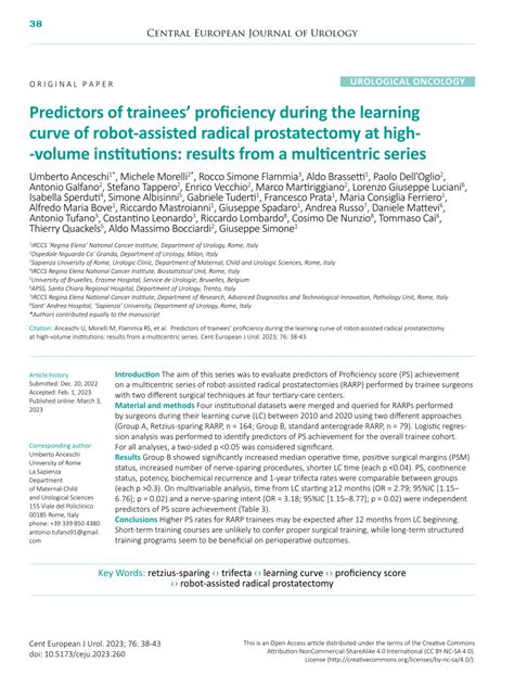 Pdf Predictors Of Trainees Proficiency During The Learning Curve Of Robot Assisted Radical