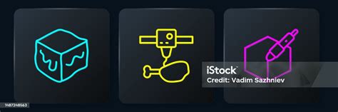 아이소메트릭 큐브 3d 펜 도구 및 3d 프린터 닭 다리를 설정합니다 검은색 사각형 버튼입니다 벡터 3차원 형태에 대한 스톡 벡터 아트 및 기타 이미지 Istock