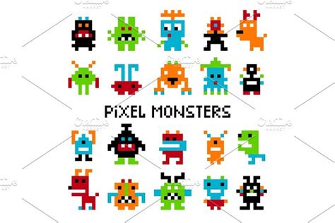 pixel space invader game pre designed illustrator graphics ~ creative