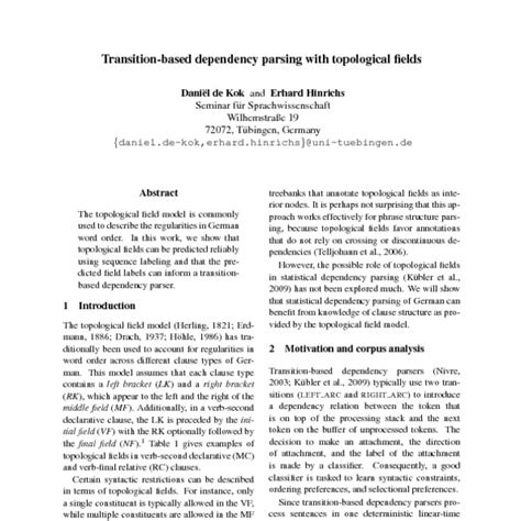 Transition Based Dependency Parsing With Topological Fields Acl Anthology