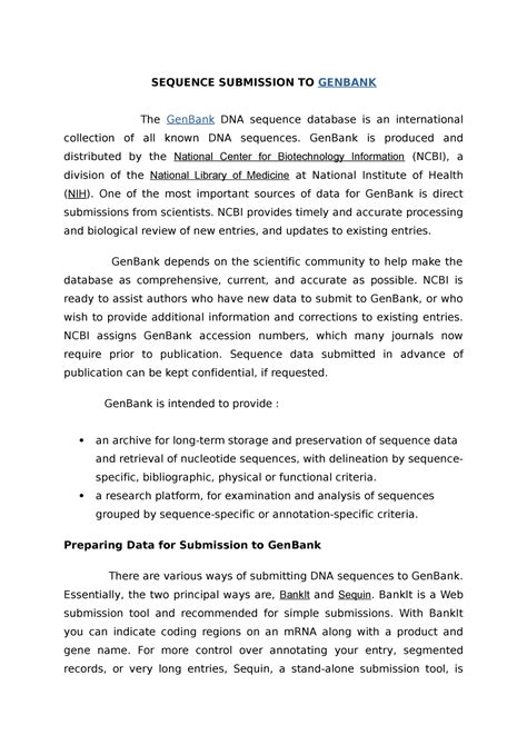 Sequence Submission To Gen Bank Sequence Submission To Genbank The