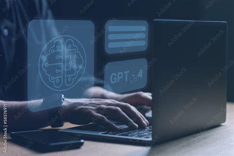 Foto De Man Working With Gpt 4 On Pc New Version Of Gpt 4 Ai