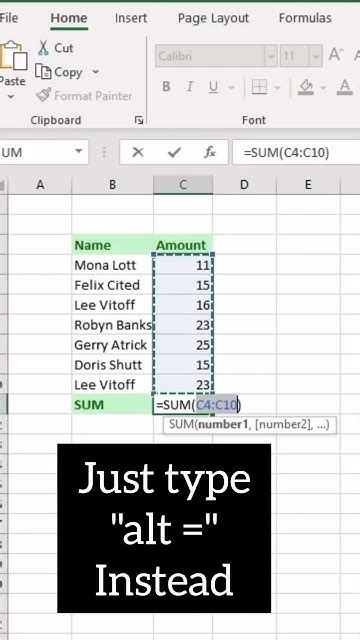 Shortcut For Sum Formula Use Alt Instead Of Typing The Whole Function Of Equal Sum