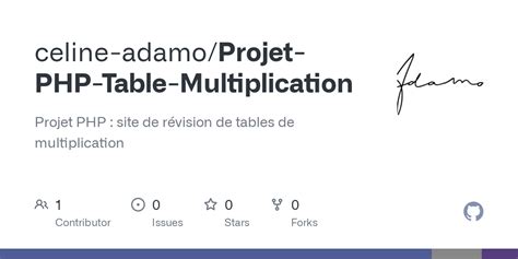 GitHub celine adamo Projet PHP Table Multiplication Projet PHP site de révision de tables
