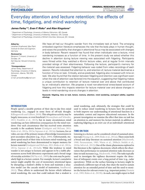 Pdf Everyday Attention And Lecture Retention The Effects Of Time Fidgeting And Mind Wandering