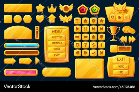 Golden Interface Game Buttons Ui Gui Elements Vector Image