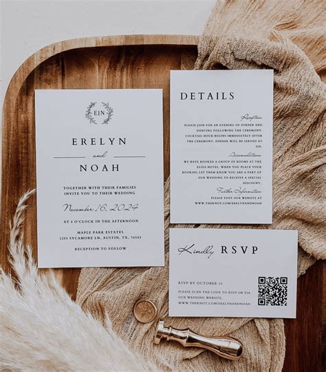 Qr Code Wedding Invitation Set Traditional Wedding Calligraphy Qr Rsvp Editable Invitation