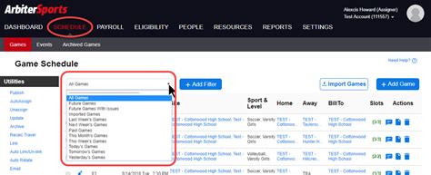 Filtering Games ArbiterSports