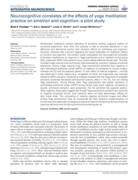 Pdf Neurocognitive Correlates Of The Effects Of Yoga Meditation Practice On Emotion And