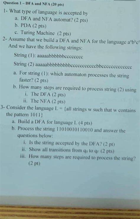 Solved Question 1 DFA And NFA 20 Pts 1 What Type Of Chegg Com