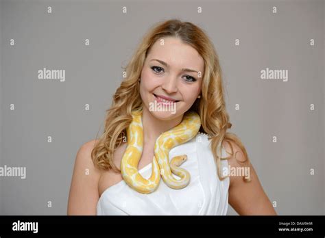 Ball Python Royal Python Python Regius Beauty Young Woman With A Python Around Her Neck