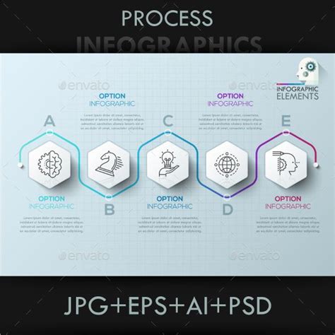Modern Infographics Process Template With Paper Sheets Polygons With Rounded Corners Icons And