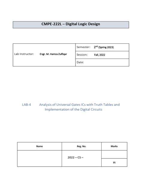 Lab 4 Analysis Of Universal Gates Ics With Truth Tables And