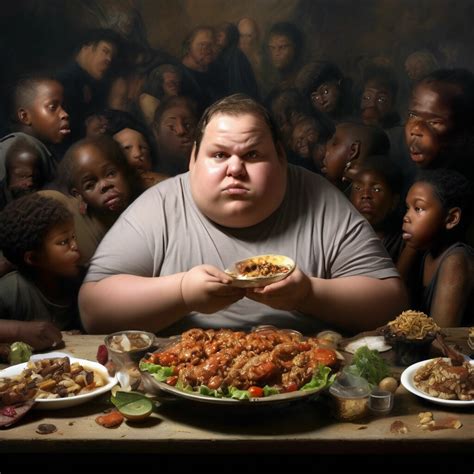 Очень толстый парень кушает еду и — картинка создана в Шедевруме