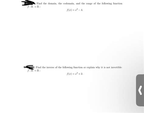 solved find the domain the codomain and the range of the